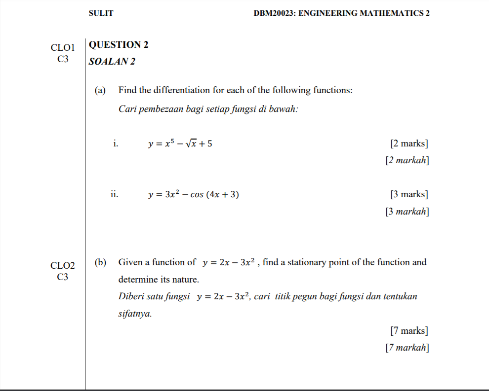 Solved SULIT DBM20023: ENGINEERING MATHEMATICS 2 QUESTION 2 | Chegg.com