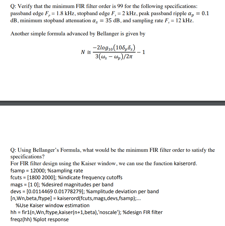 Solved FIR Digital Filter Design The FIR digital filter | Chegg.com