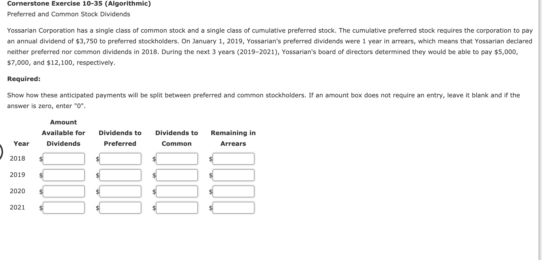 Solved Cornerstone Exercise 10-35 (Algorithmic) Preferred | Chegg.com