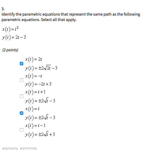 Solved 3. Identify the parametric equations that represent | Chegg.com