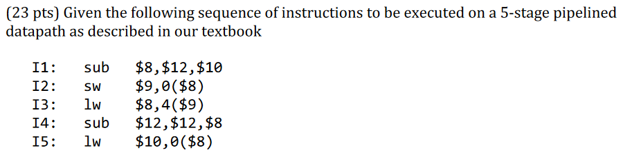 Solved ( 23 pts) Given the following sequence of | Chegg.com