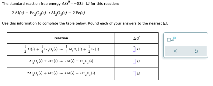 The standard reaction free energy ΔG0=−835. kJ for | Chegg.com