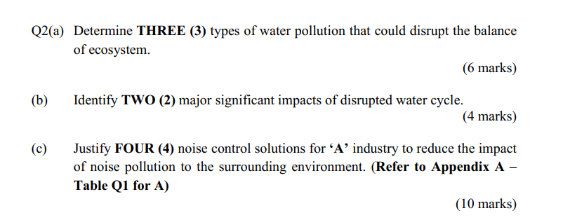 Solved Q2(a) Determine THREE (3) types of water pollution | Chegg.com