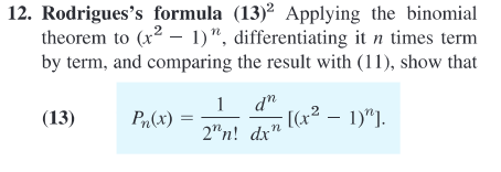 Solved 12. Rodrigues's formula (13)2 Applying the binomial | Chegg.com