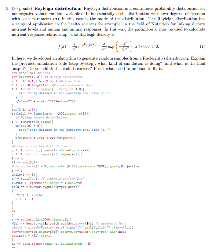 3. (30 points) Rayleigh distribution: Rayleigh | Chegg.com