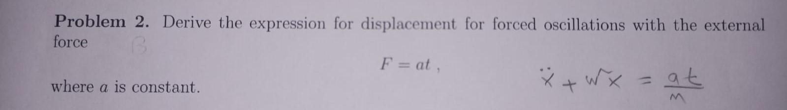 Solved Problem 2. Derive the expression for displacement for | Chegg.com