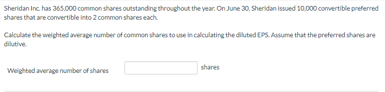 Solved Sheridan Inc. has 365,000 common shares outstanding | Chegg.com