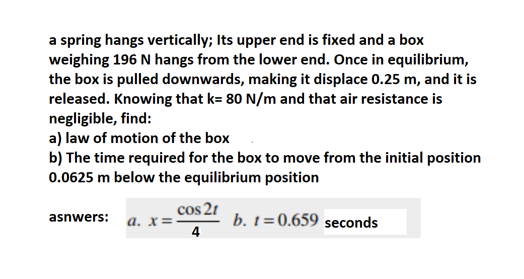 a spring hangs vertically; Its upper end is fixed and | Chegg.com