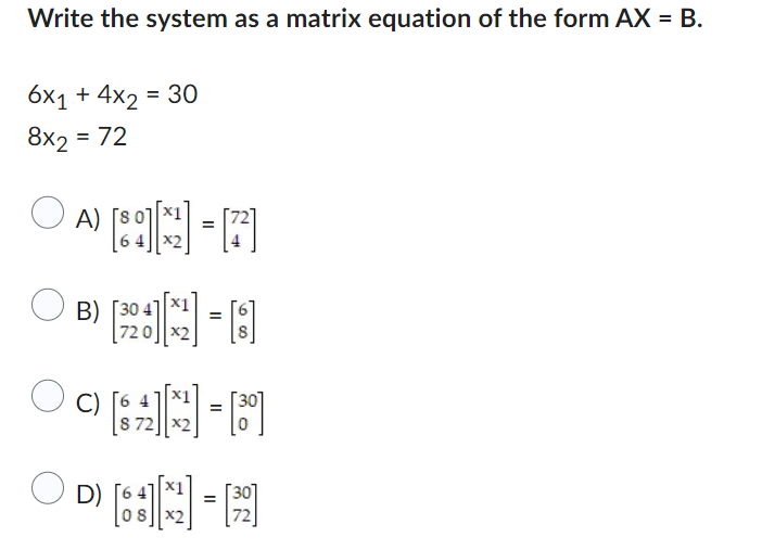 Solved Write the system as a matrix equation of the form | Chegg.com