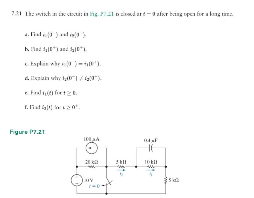 Solved 7.21 ﻿The switch in the circuit in Fig, P7.21 ﻿is | Chegg.com