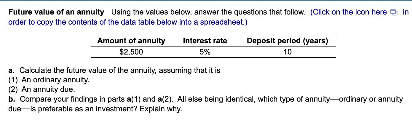 Solved Future value of an annuity Using the values below, | Chegg.com