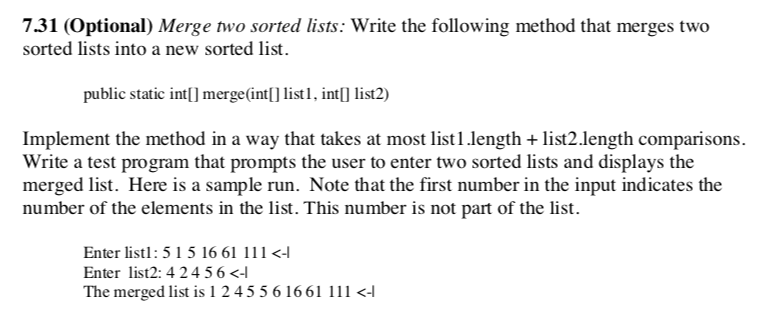 Solved Merge Two Sorted Lists Write The Following Method Chegg