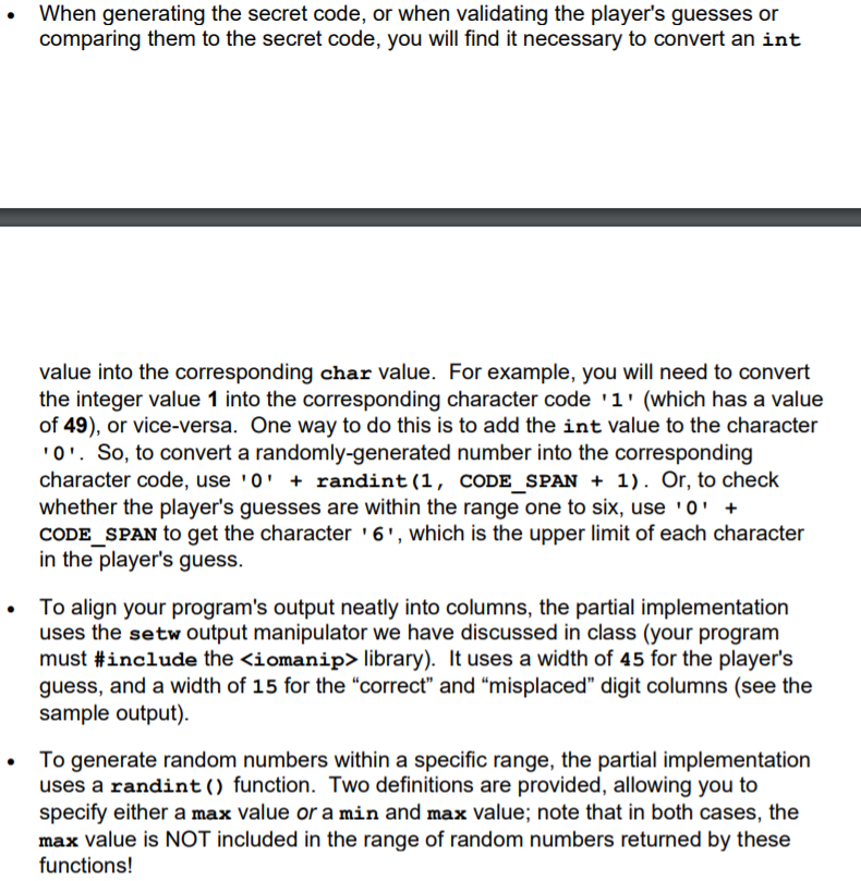 CS231 Project #1: "Codebreaker" For your first | Chegg.com