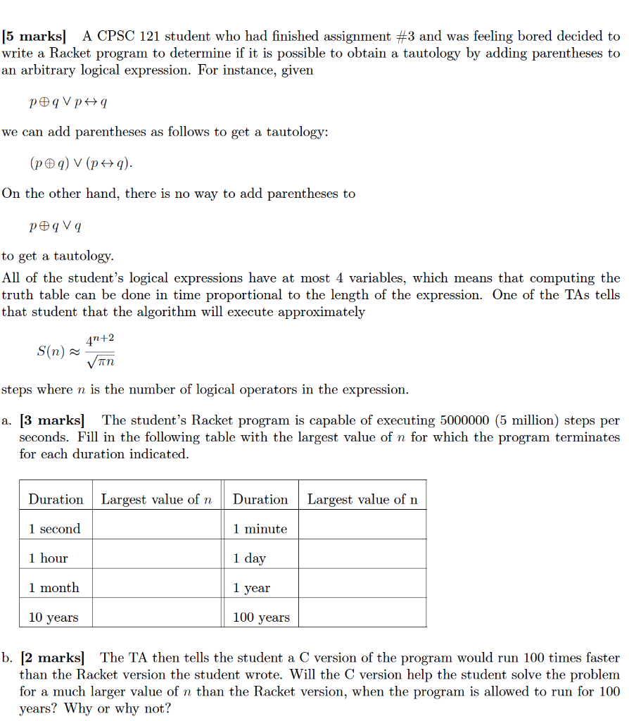 Solved [5 marks] A CPSC 121 student who had finished | Chegg.com