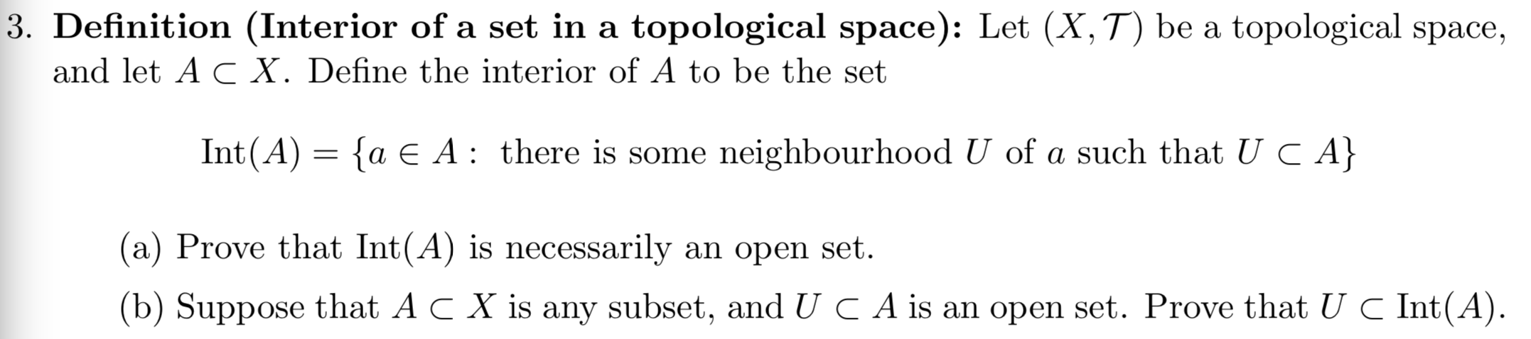 Solved 3. Definition (Interior of a set in a topological | Chegg.com