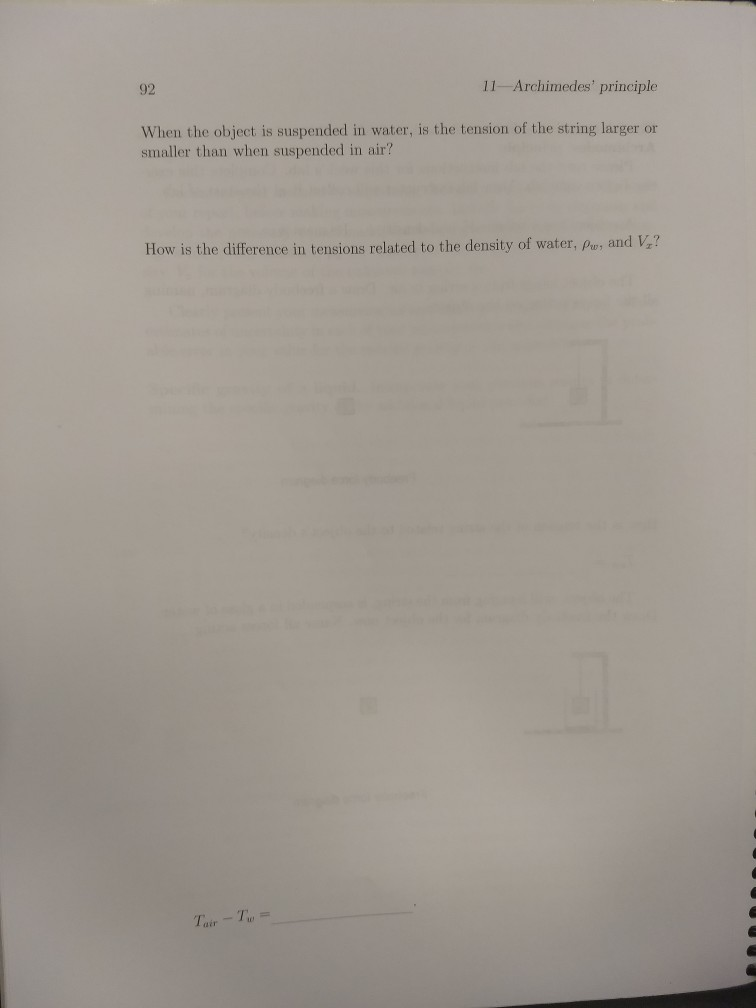 Solved 11-Archimedes' principle 91 Pre-lab exercise Name | Chegg.com