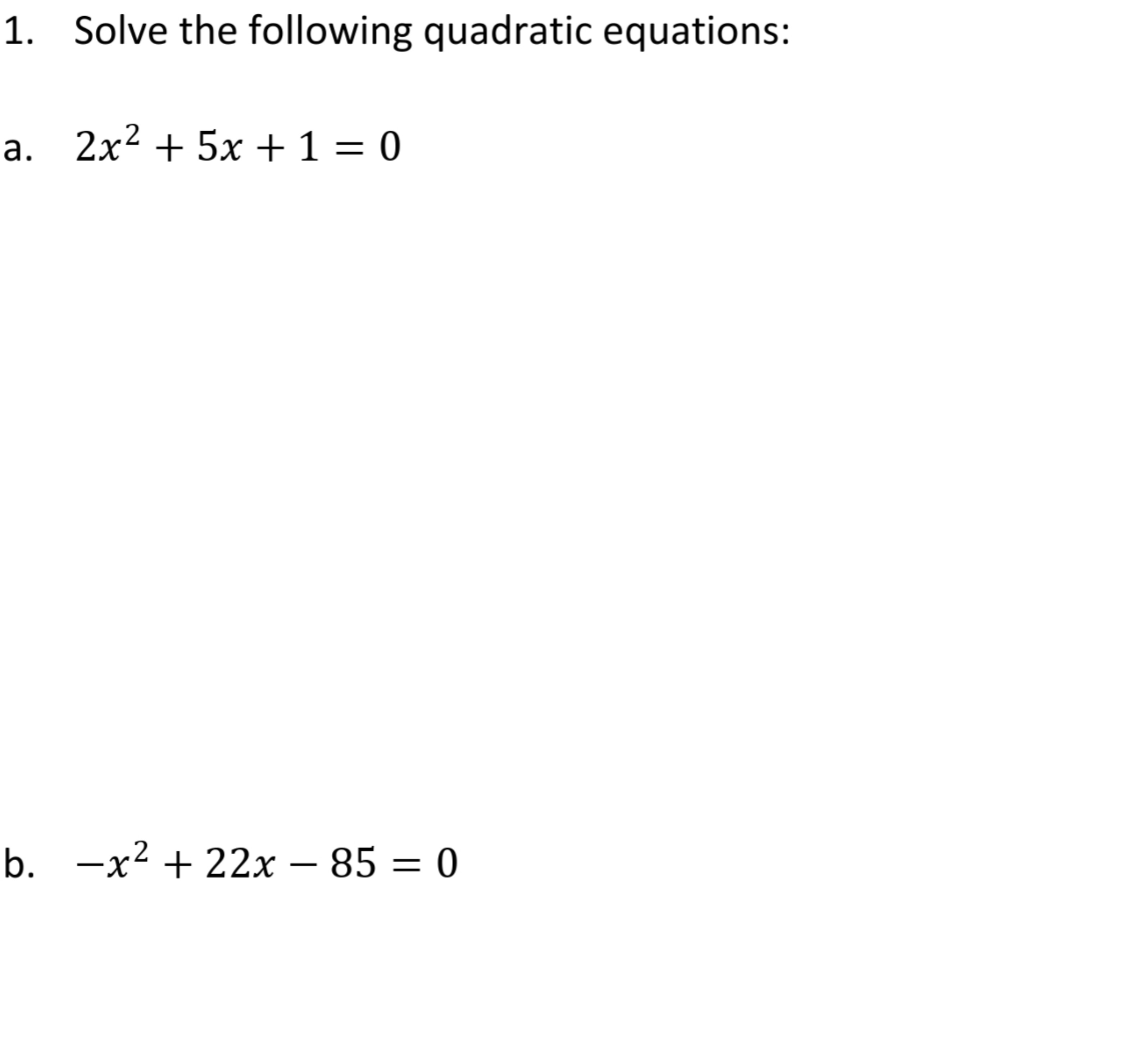 Solved Solve The Following Quadratic