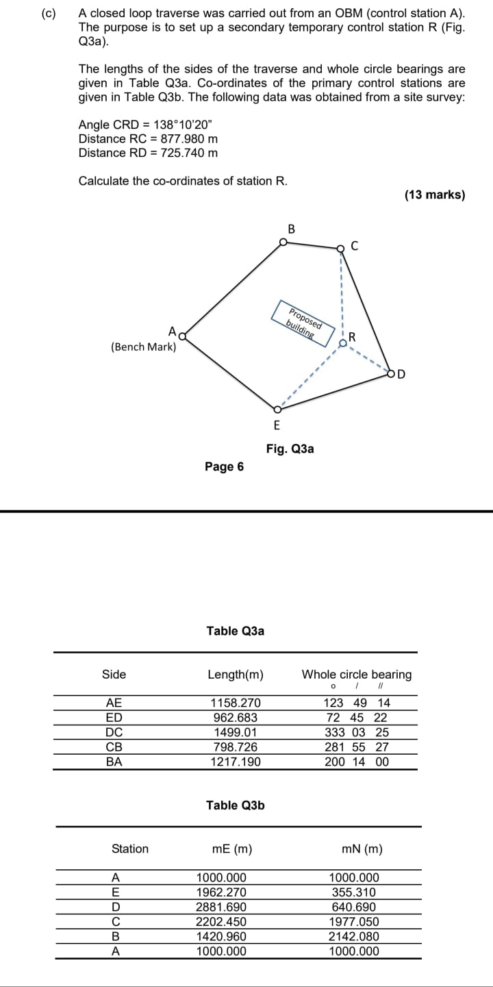 Solved (C) A closed loop traverse was carried out from an | Chegg.com