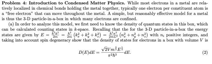 Solved Problem 4: Introduction to Condensed Matter Physics. | Chegg.com