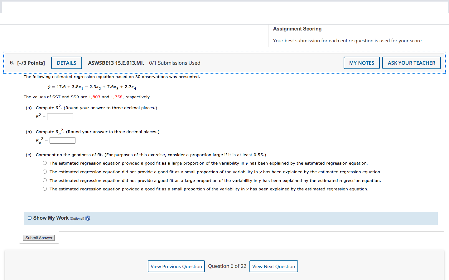 Solved Assignment Scoring Your best submission for each | Chegg.com