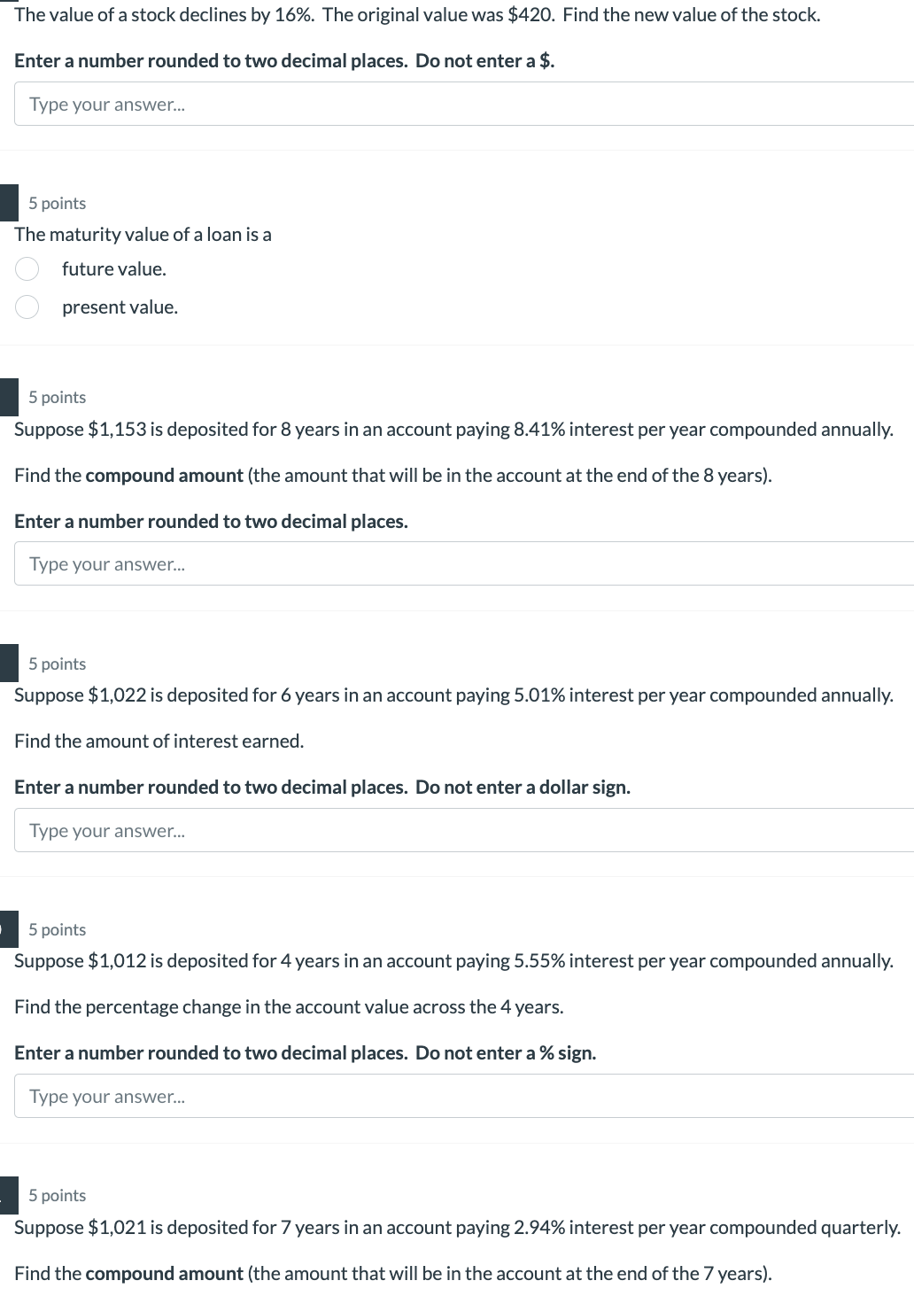 Solved The value of a stock declines by 16%. ﻿The original | Chegg.com