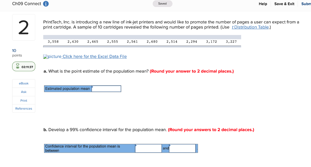 Solved Cho9 Connect A Saved Help Save & Exit Subm PrintTech, | Chegg.com