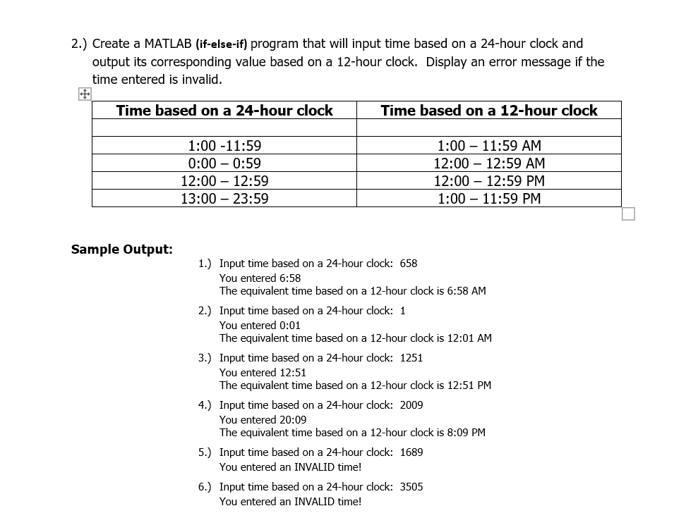 Solved 2.) Create a MATLAB (if-else-if) program that will | Chegg.com