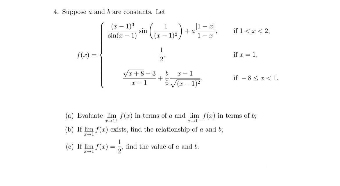 Solved 4. Suppose a and b are constants. Let | Chegg.com