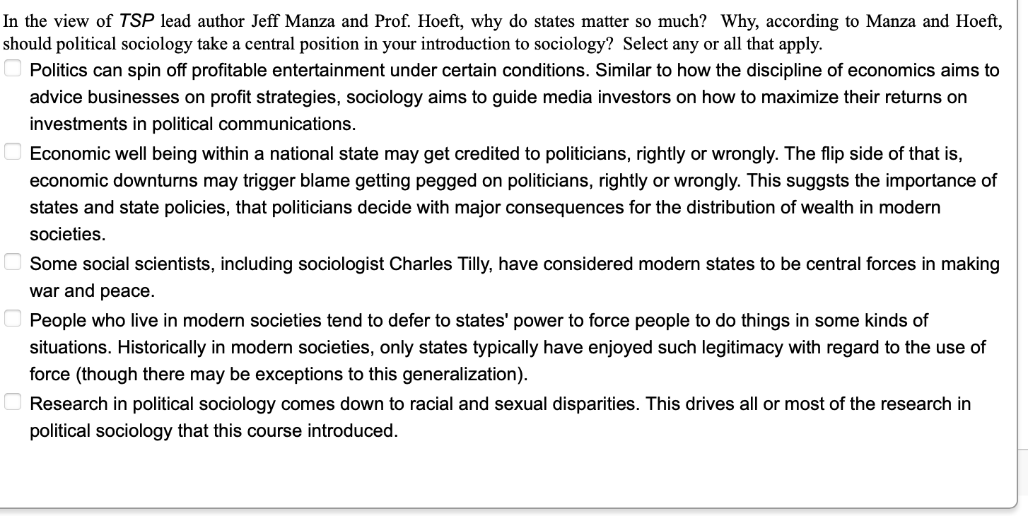 Solved the view of TSP lead author Jeff Manza and Prof. | Chegg.com