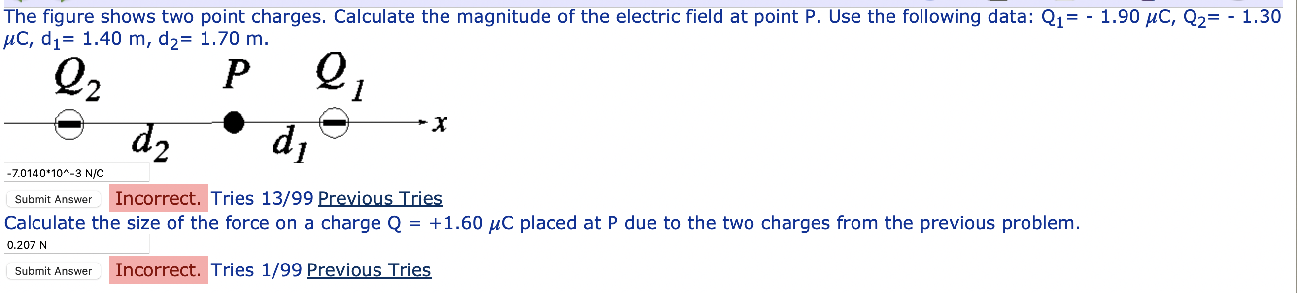 Solved The figure shows two point charges. Calculate the | Chegg.com