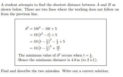 Solved A student attempts to find the shortest distance | Chegg.com
