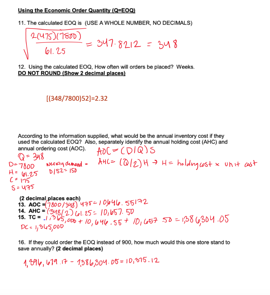 Solved Economic Order Quantity Exercise (30 Points) SCM 300 | Chegg.com