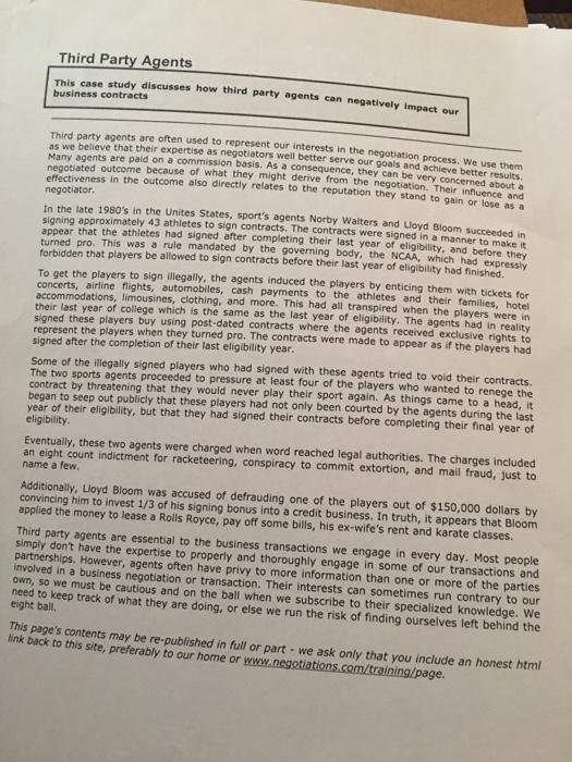 Solved Third Party Agents This case study discusses how | Chegg.com