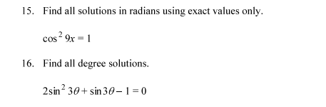 Solved 15. Find all solutions in radians using exact values | Chegg.com