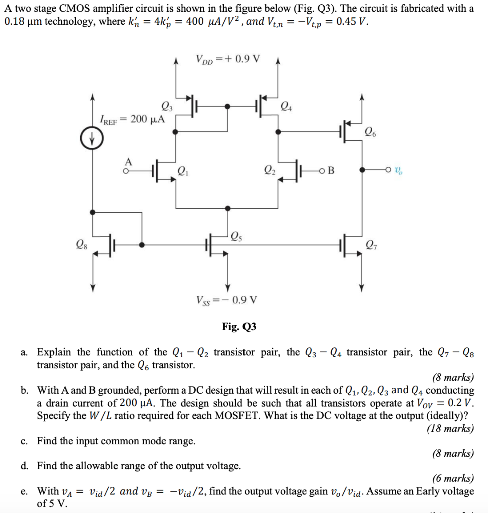 A two stage CMOS amplifier circuit is shown in the | Chegg.com