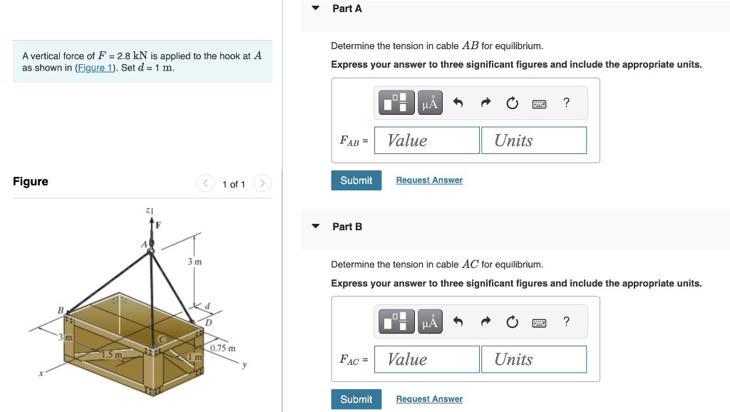 Solved A vertical force of F=2.8kN is applied to the hook at | Chegg.com