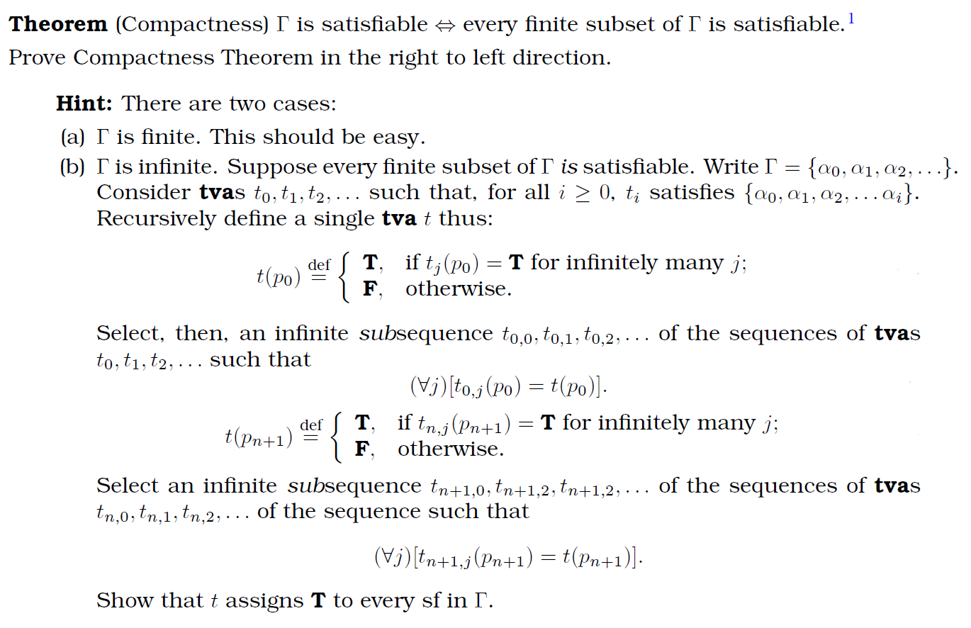 Solved heorem (Compactness) Γ is satisfiable ⇔ every finite | Chegg.com