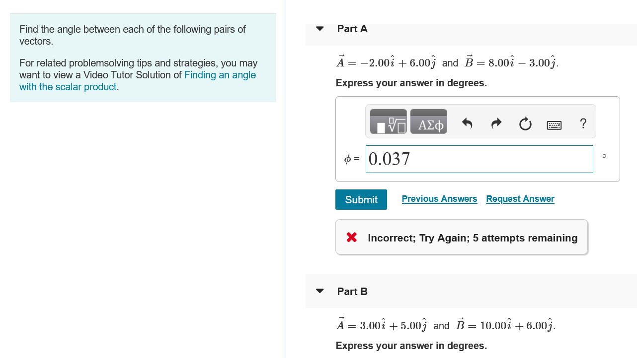 Solved Part A Find the angle between each of the following | Chegg.com