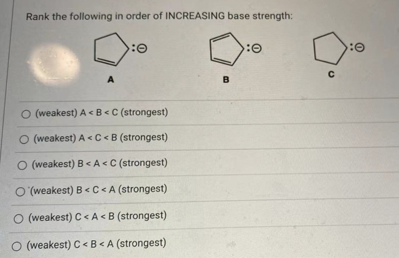 Solved Rank the following in order of INCREASING base | Chegg.com