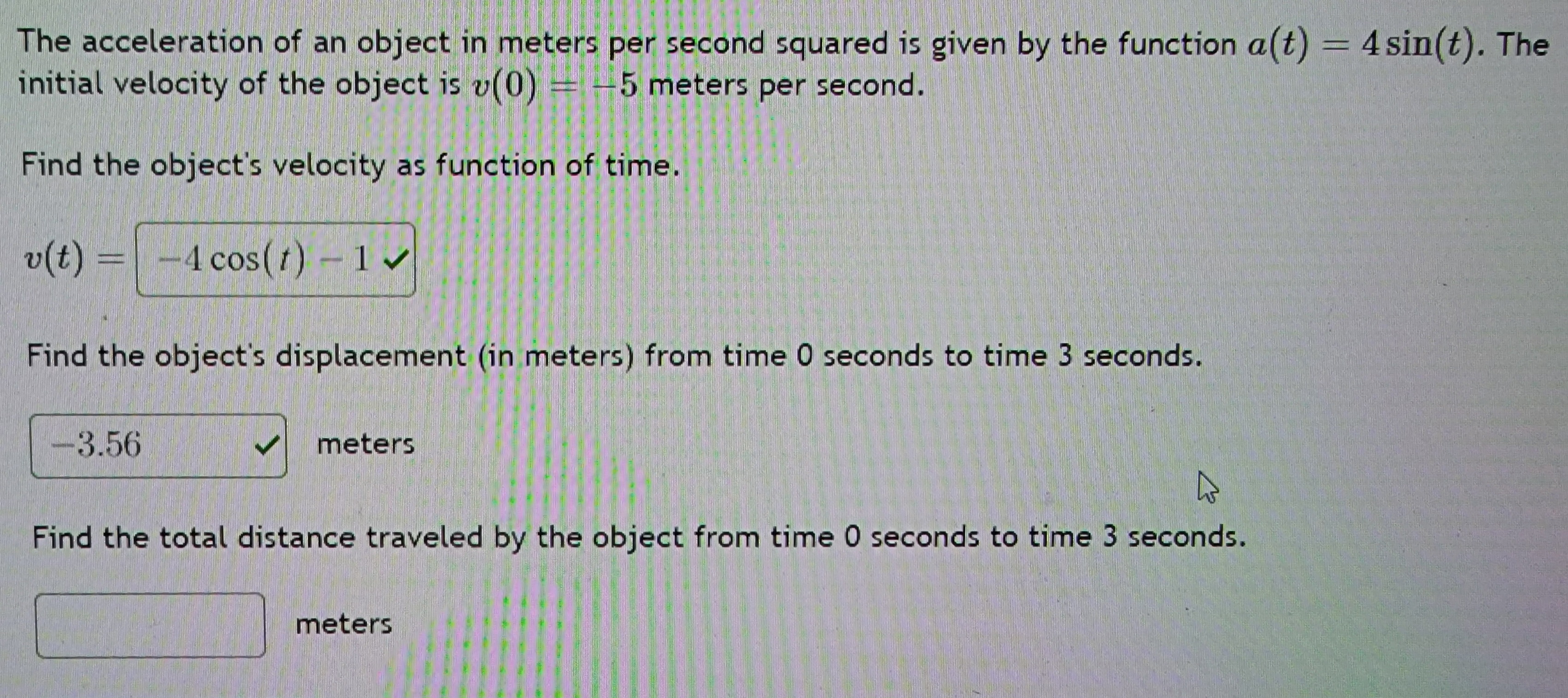 Solved The acceleration of an object in meters per second | Chegg.com