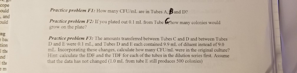 Solved Equation 3: CFU/mLos number of colonies'ml plated TDF | Chegg.com
