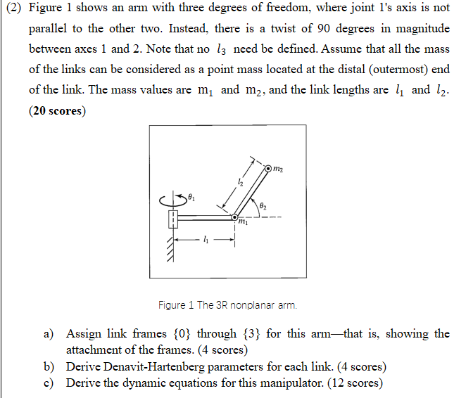 Solved (2) Figure 1 shows an arm with three degrees of | Chegg.com