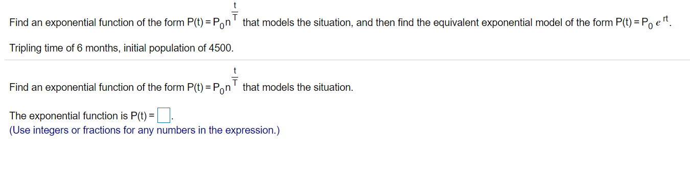 Solved Find an exponential function of the form P(t) = Pon" | Chegg.com