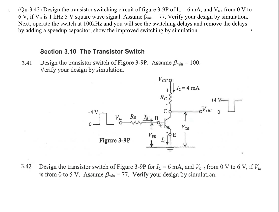 Solved (Qu-3.42) Design the transistor switching circuit of | Chegg.com