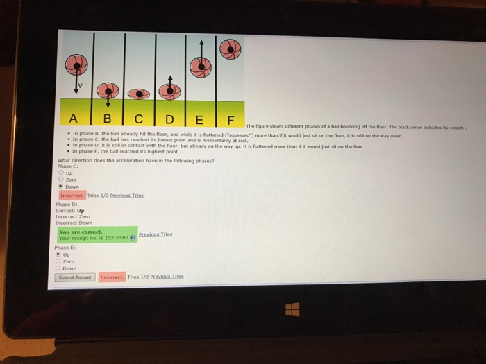 Solved The figure shows different phases of a ball bouncing | Chegg.com
