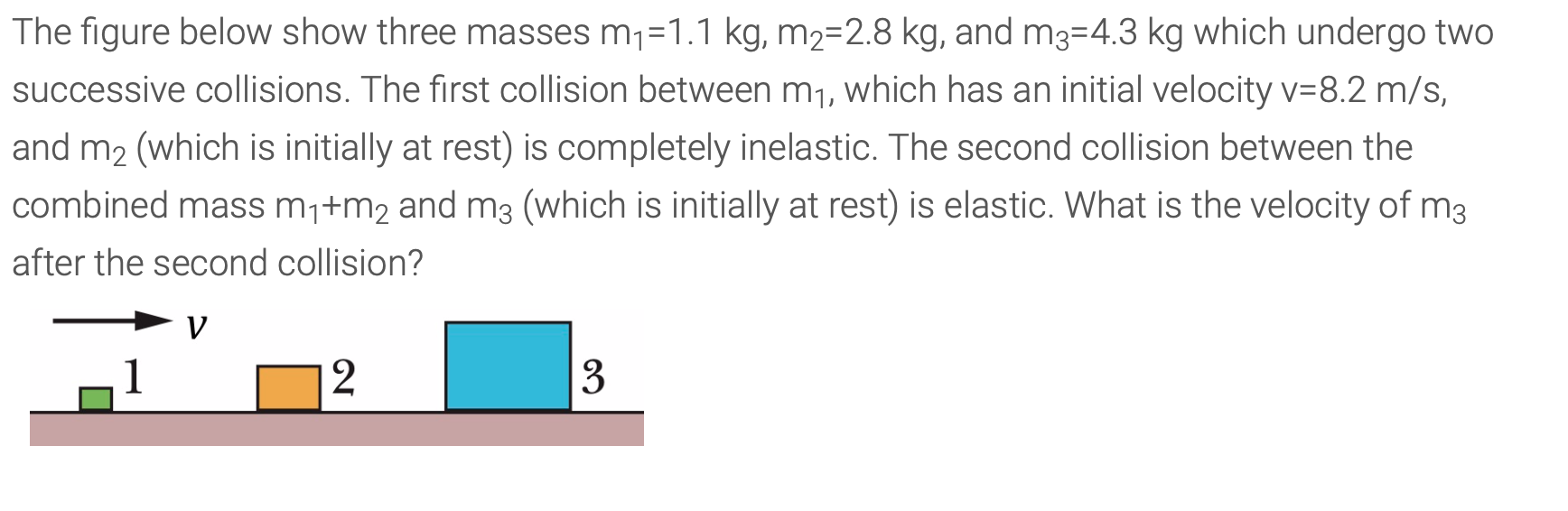 Solved The figure below show three masses m1=1.1 kg, m2=2.8 | Chegg.com