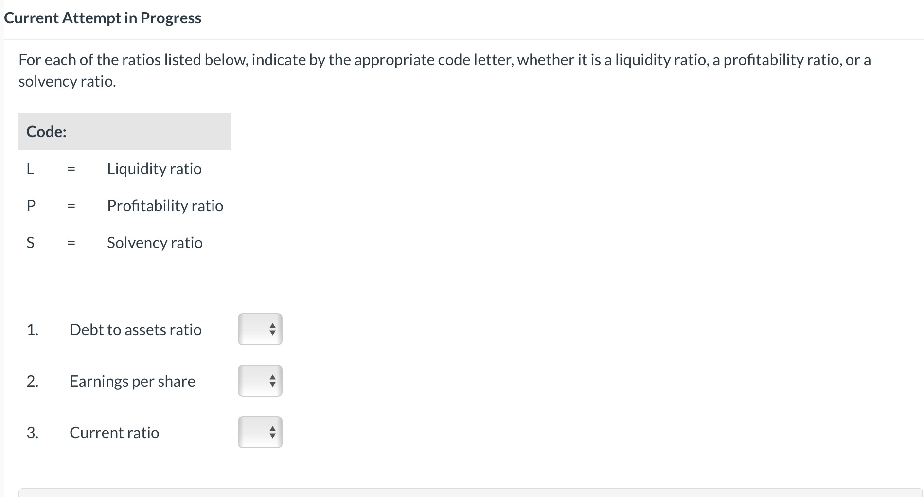 Solved Current Attempt in ProgressFor each of the ratios | Chegg.com