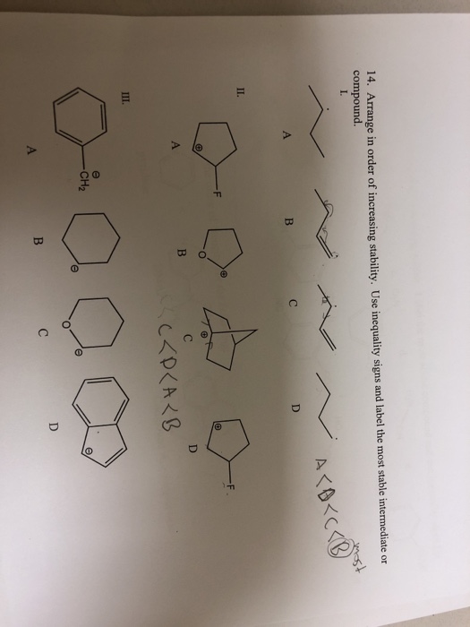 Solved 14. Arrange in order of increasing stability. Use | Chegg.com
