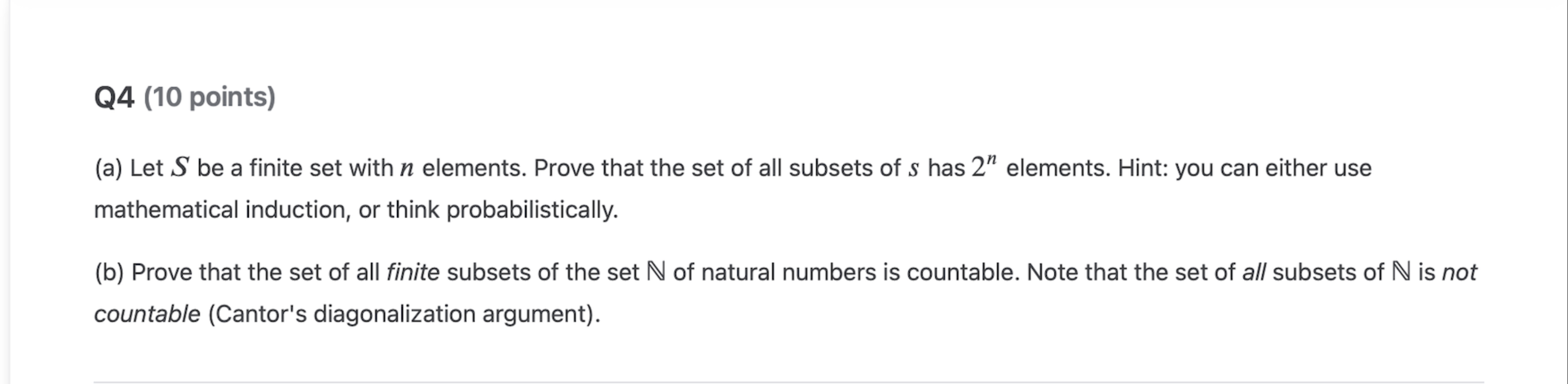 Solved Q4 (10 ﻿points)(a) ﻿Let S ﻿be a finite set with n | Chegg.com