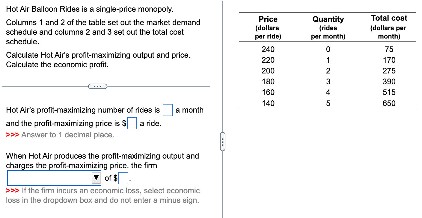 Solved Hot Air Balloon Rides is a single-price | Chegg.com
